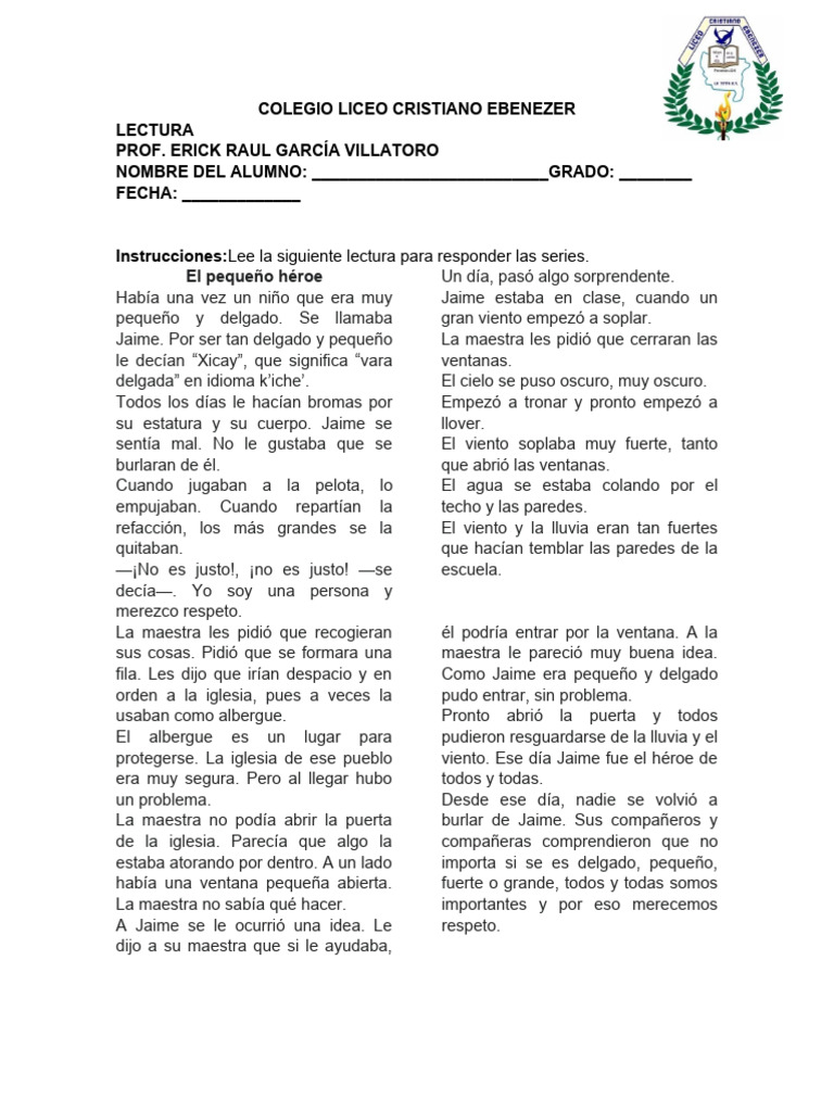 Evaluacion Lectura segundo | PDF