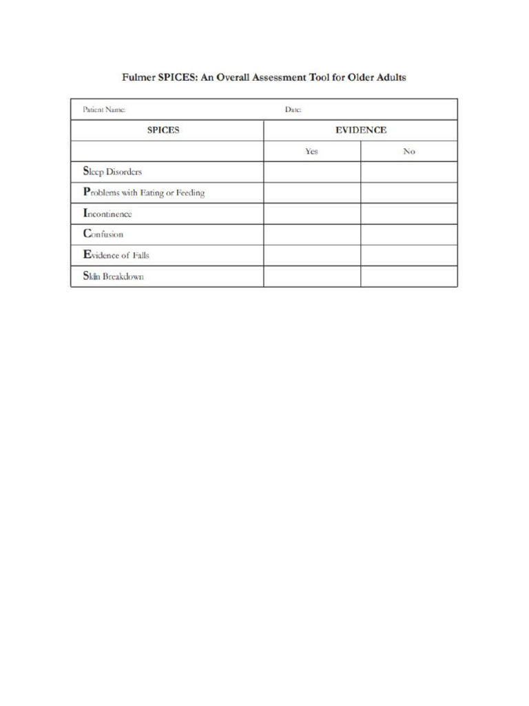 Fulmer SPICES Assessment Tool | PDF