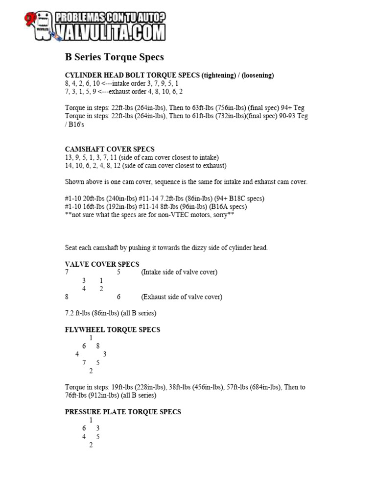 B Series Engine Torque Specifications | PDF | Vehicle Technology ...