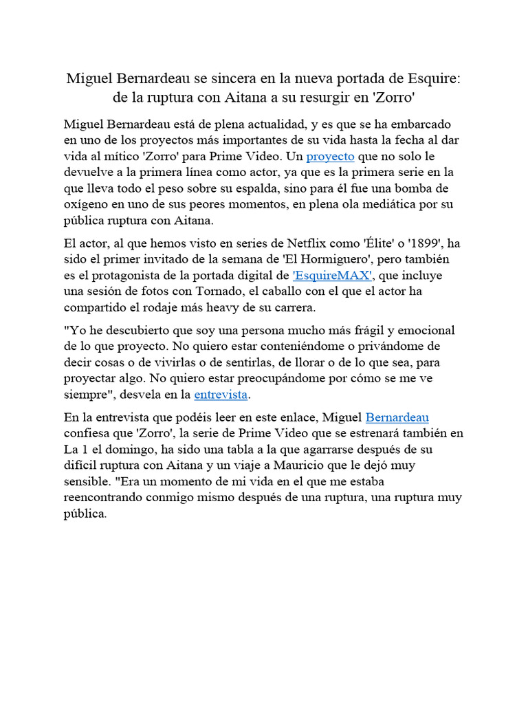 Miguel Bernardeau Se Sincera en La Nueva Portada de Esquire de La ...