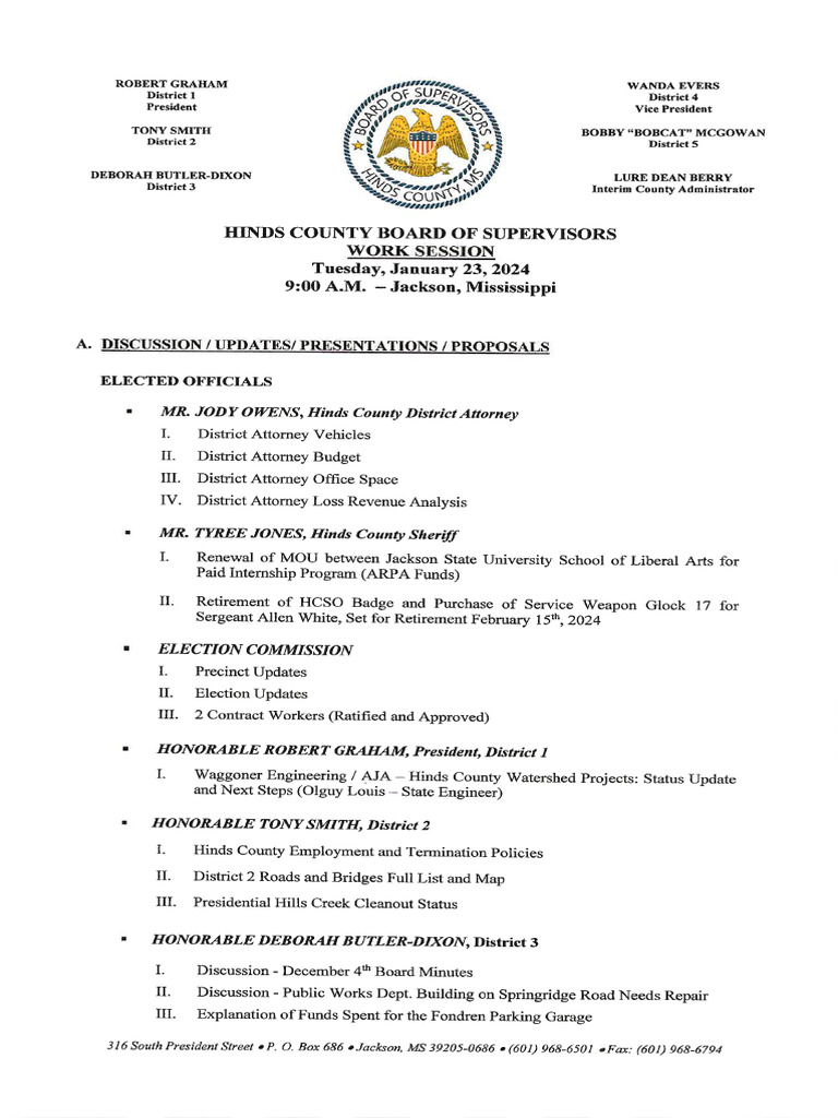 REVISED 1-23-2024 Work Session Agenda | PDF