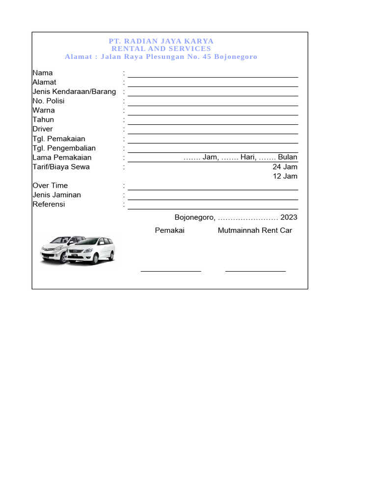 Nota Sewa Mobil | PDF