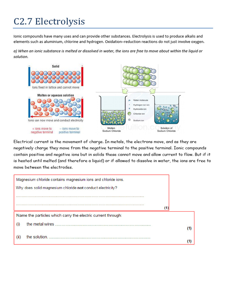C6 Electrolysis Workbook | PDF