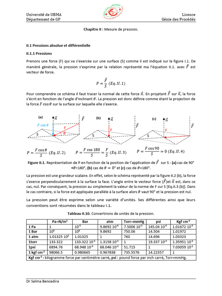 Chapitre II-Mesure de Pression | PDF | mesure de pression | Pression