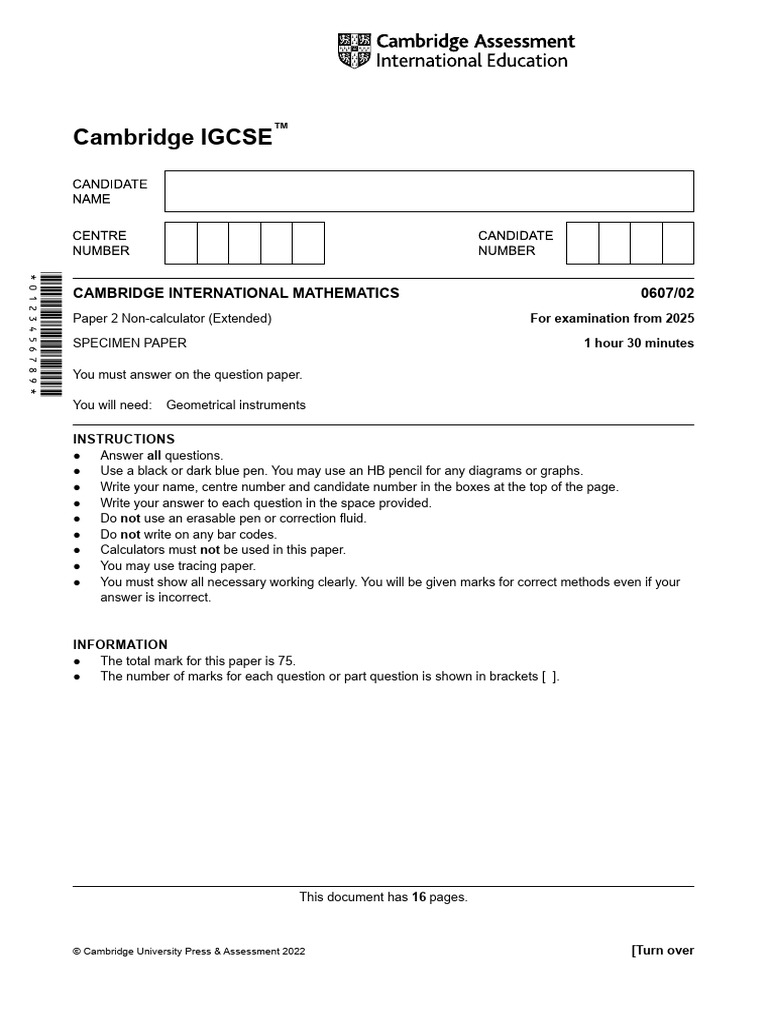 Pastpapersmathematics20 20international20 0607 202520specimen20paper20and20syllabus0607 Y25 Sp