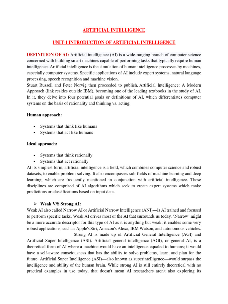Unit 1 Ai | PDF | Machine Learning | Artificial Intelligence
