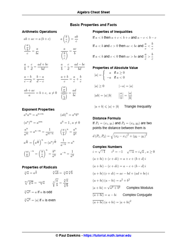 Algebra and Calculus Cheat Sheet | PDF | Analysis | Arithmetic