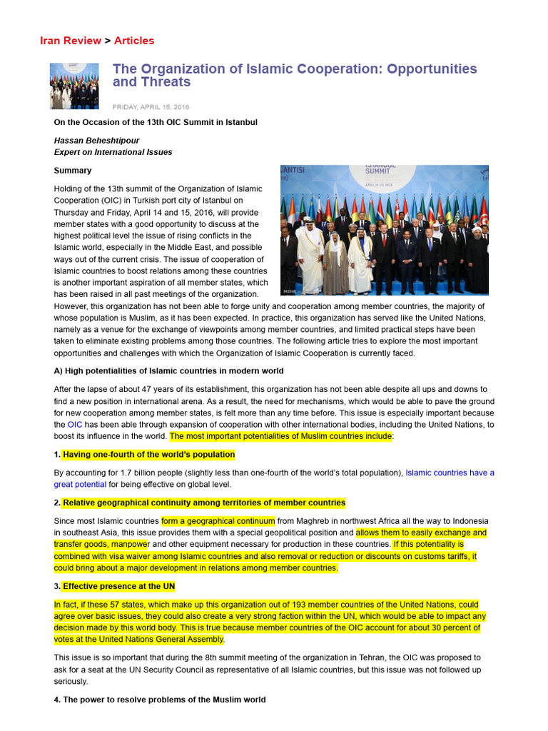 Opportunities and Threats For OIC | PDF | Organisation Of Islamic ...
