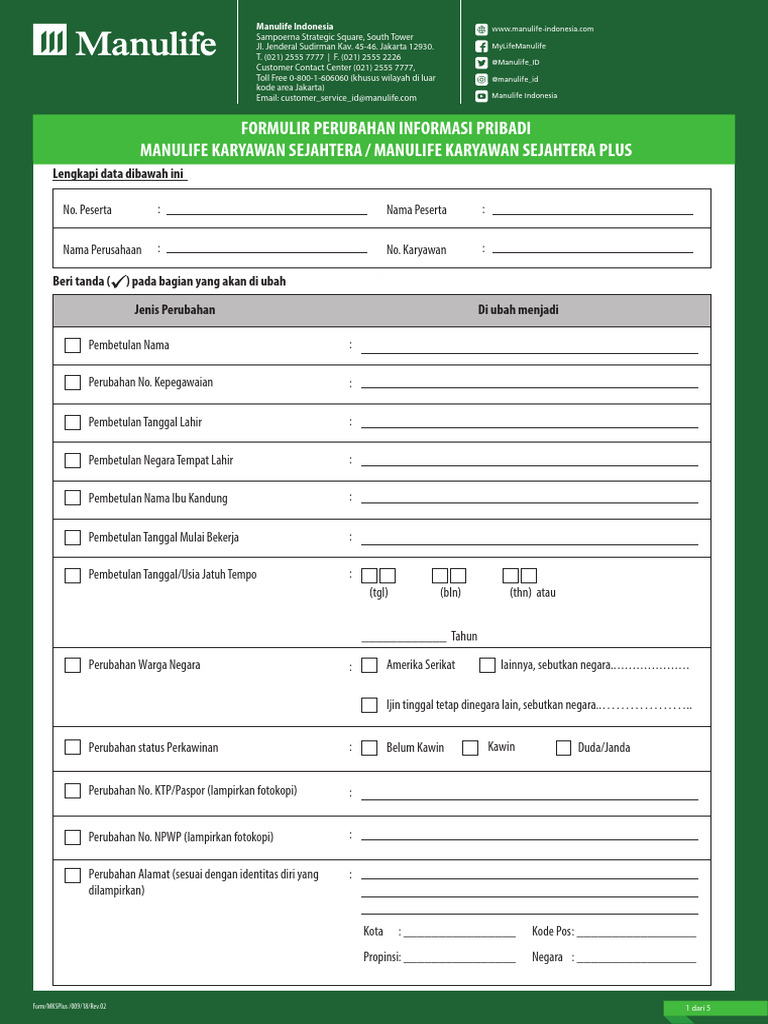 Formulir Perubahan Informasi Pribadi MKS - MKS Plus | PDF