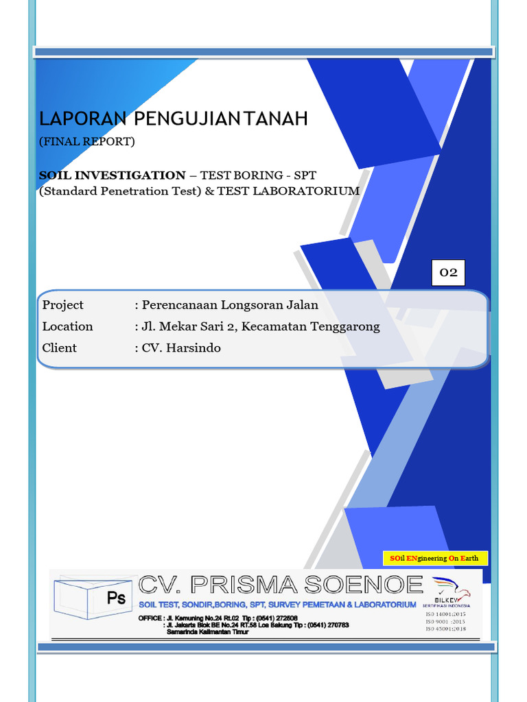 FINAL REPORT - SOIL INVESTIGATION LONGSORAN JALAN MEKAR SARI 2, TENGGARONG rev2 | PDF