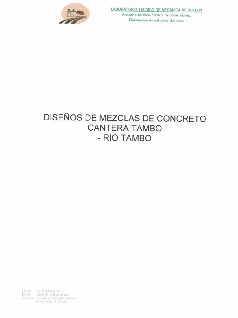 Diseños de Mezcla Cantera Tambo | PDF
