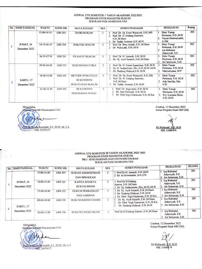 Jadwal Uts 16&17 Desember 2022 | PDF