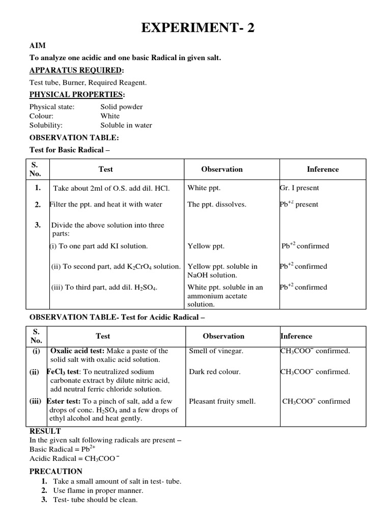 Acidic and Basic Radical Analysis | PDF | Science & Mathematics