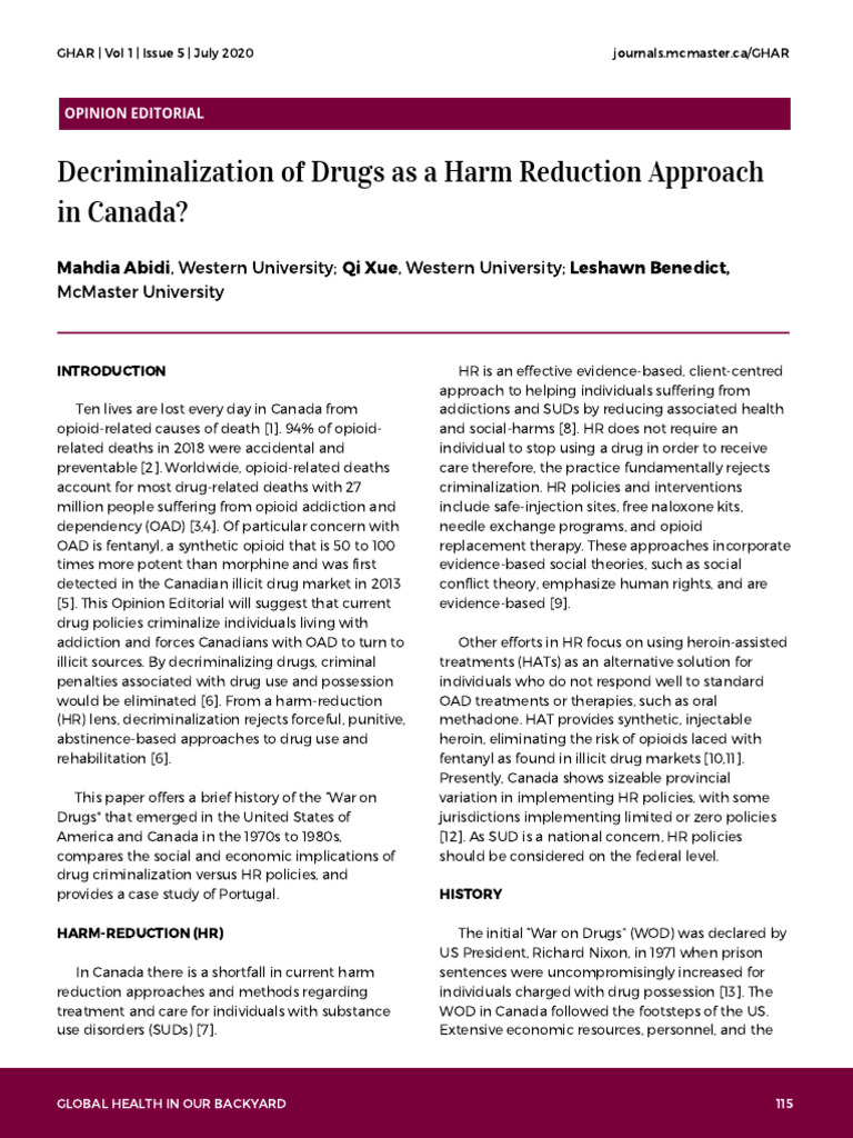Decriminalization of Drugs As A Harm Reduction Approach in Canada ...