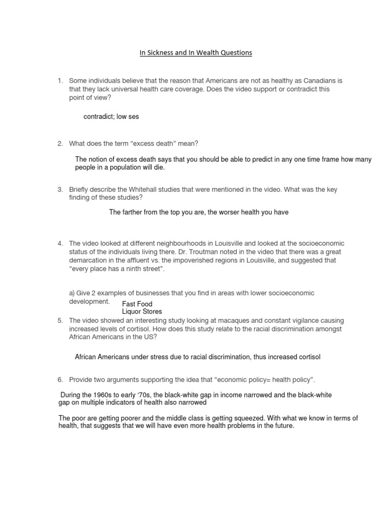 In Sickness and in Wealth Questions | PDF | Social Science | Wellness