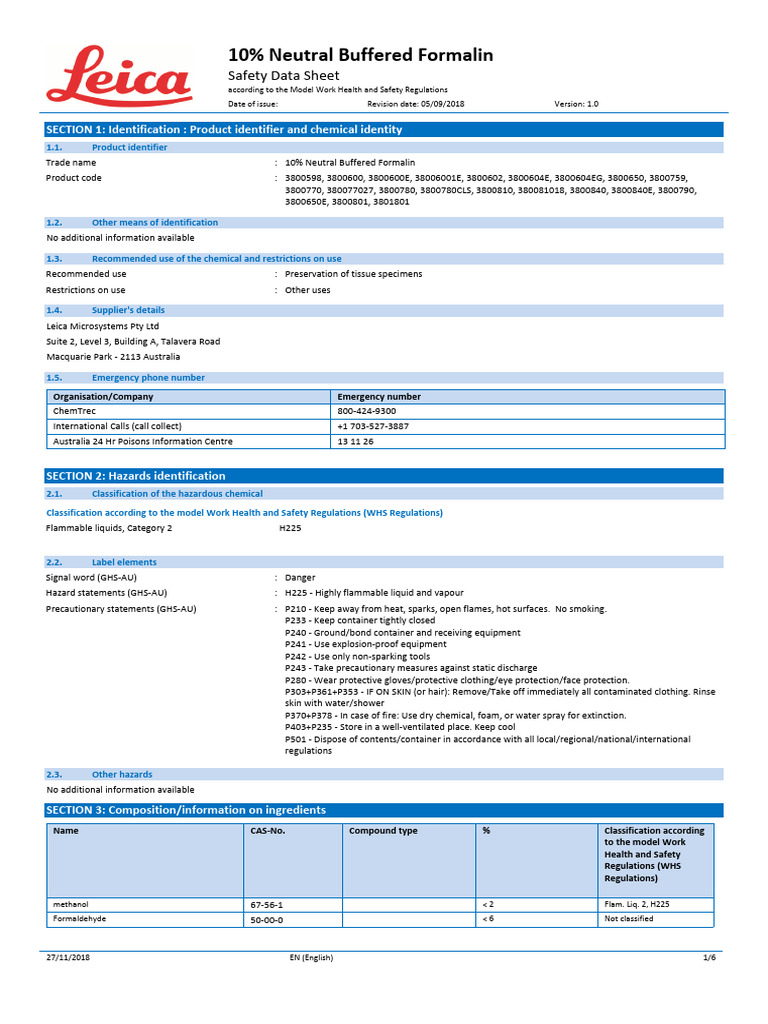 10 Neutral Buffered Formalin AU | PDF | Toxicity | Formaldehyde