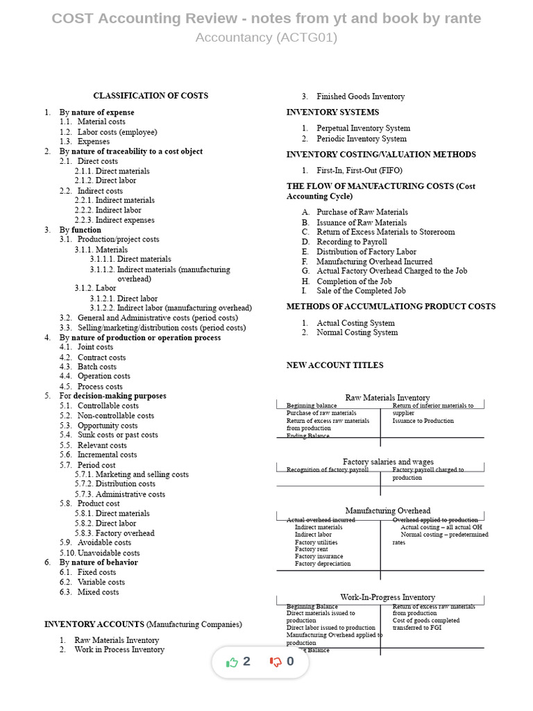 Cost Accounting Reviewer | PDF | Cost | Inventory