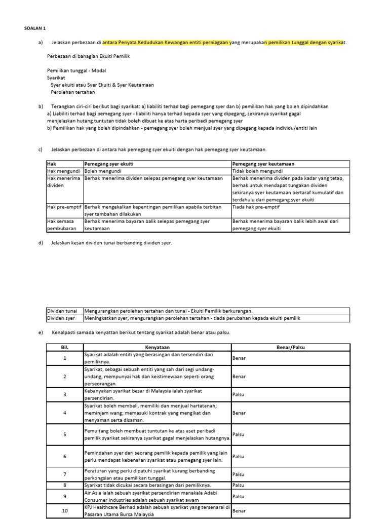 Jawapan Tutorial Syarikat Acc | PDF
