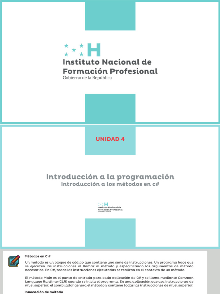 Clase 4 Introducción A Los Métodos en C | PDF | Método (programación de computadora) | C Sharp ...
