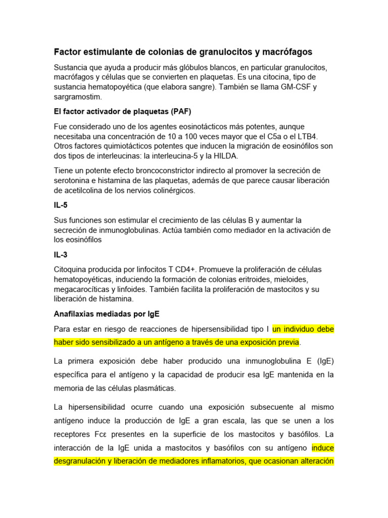 Shock Anafilactico | Descargar gratis PDF | Citocina | Inmunología
