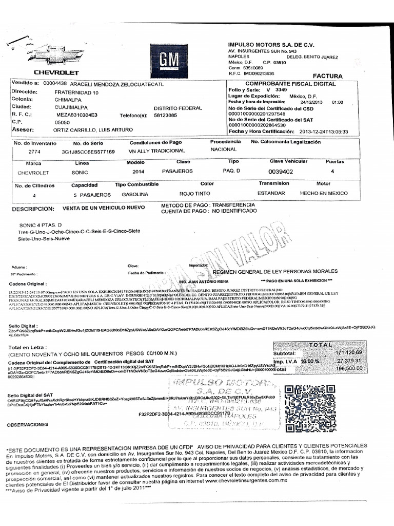 Factura Sonic | PDF
