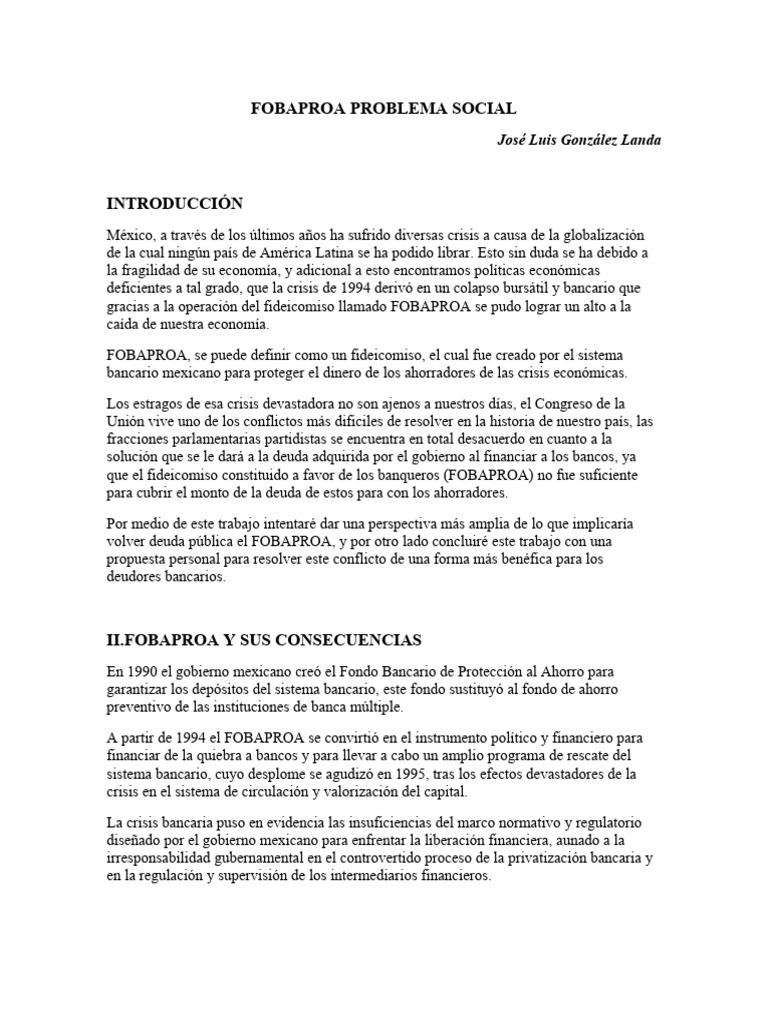 FOBAPROA: Impacto y Soluciones Propuestas | PDF | Bancos | Economias