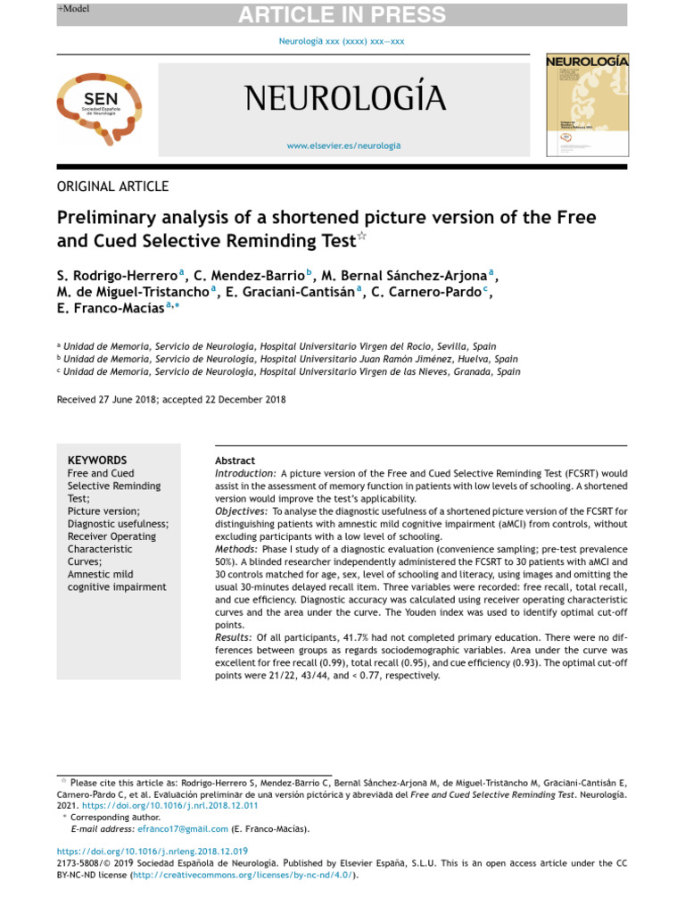 FCSRT Picture Test for Low Education | PDF | Recall (Memory) | Receiver ...