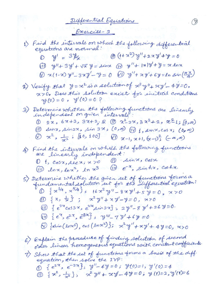 Exercise-3 (Differential Equations) | PDF