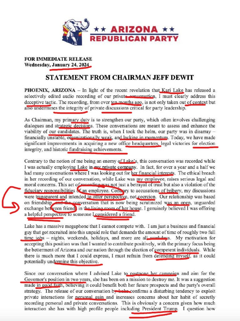 Arizona GOP Chair Jeff DeWitt RESIGNS | PDF