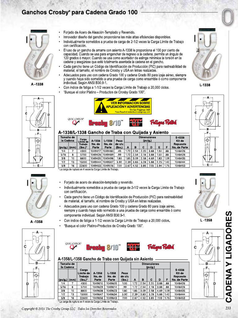 Ganchos Crosby® para Cadena Grado 100 | PDF