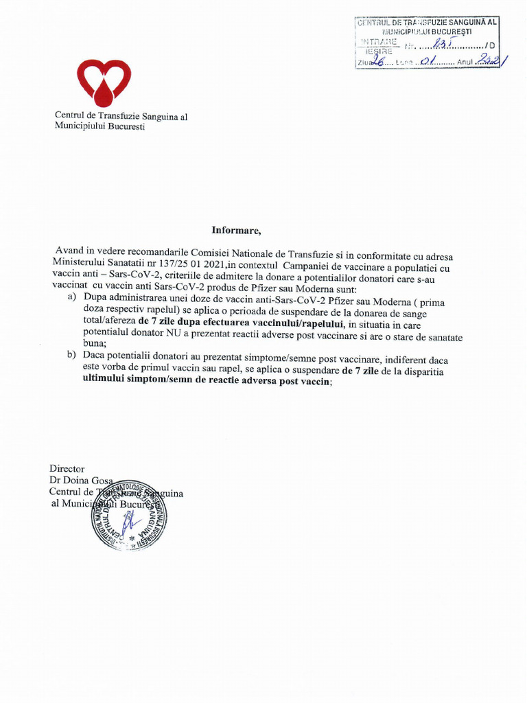 Conditii Admitere Donare Covid | PDF
