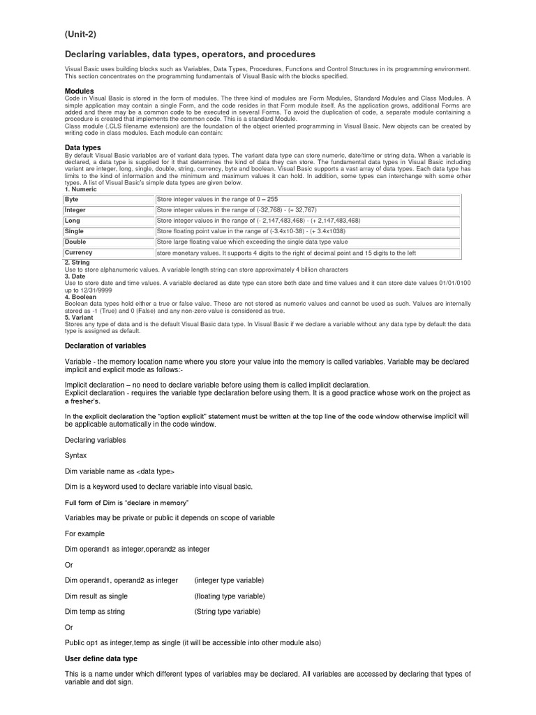 Unit2 1 Merged File Pdf Data Type Parameter Computer Programming