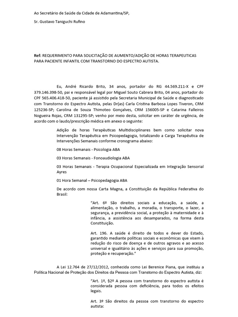Solicitacao Terapias SUS | PDF | Espectro do autismo | Medicina Clínica