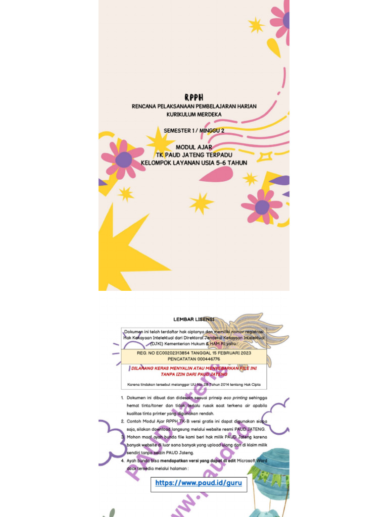 Modul Ajar RPPH TK B 5 6 Tahun Kurmer Smt1 Minggu 02 | PDF