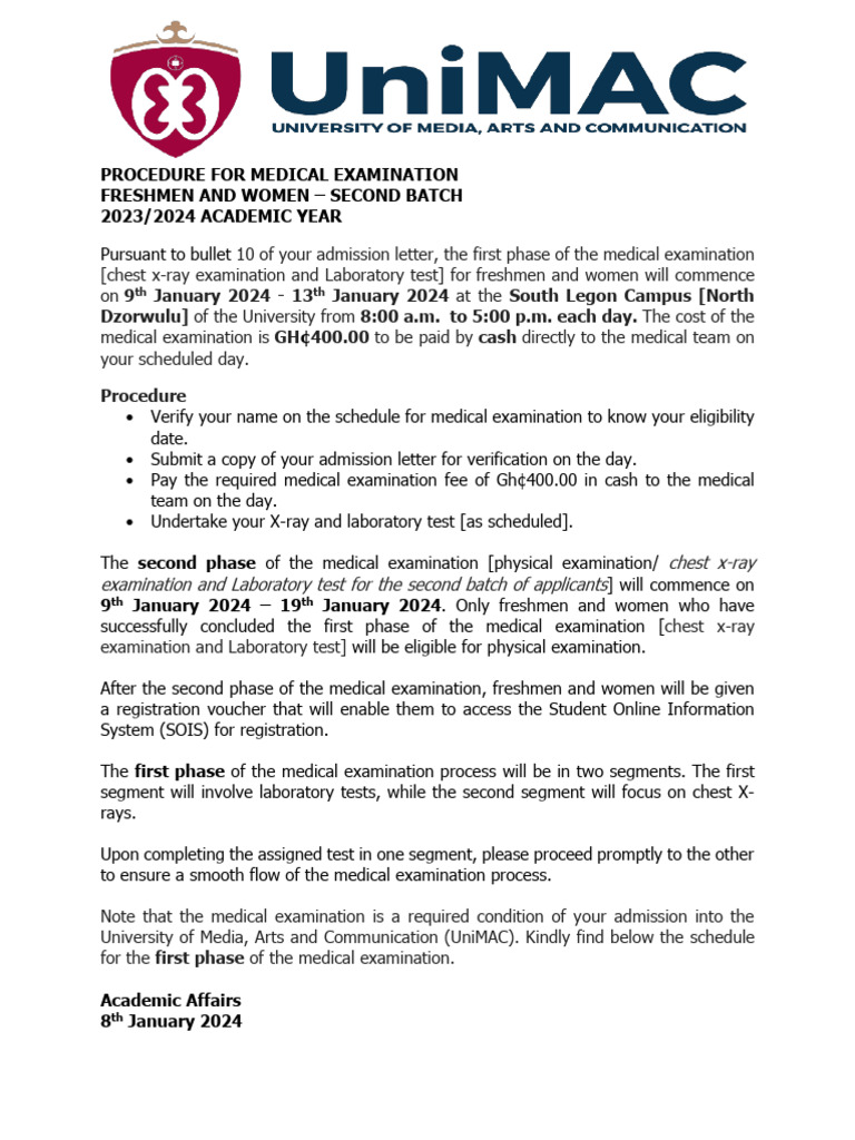 Medical Examination Procedure 2023 2024 Second-BatchFirst-Phase-Edited1 ...