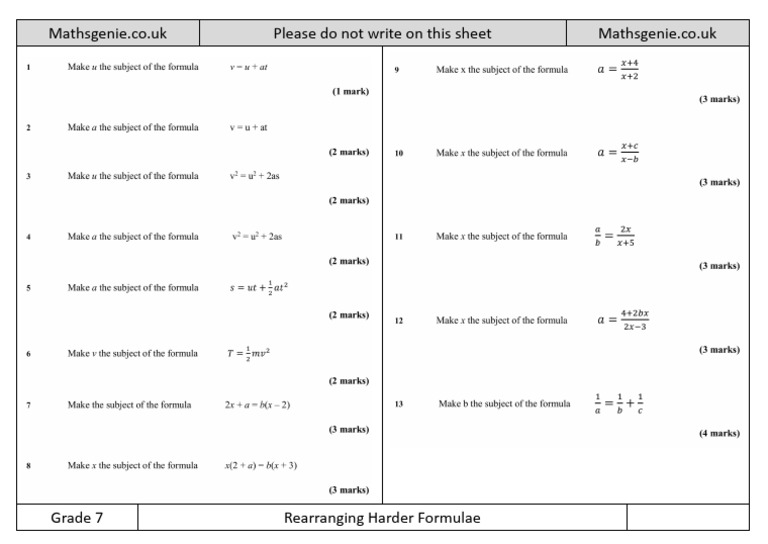 7 Rearranging Harder Formula Ws | PDF