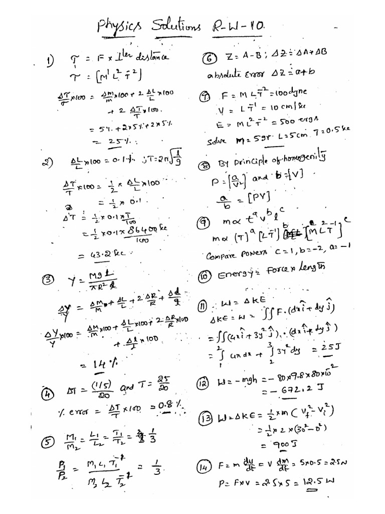SR Iit Elite Jee Main RW-10 Physics Solutions | PDF
