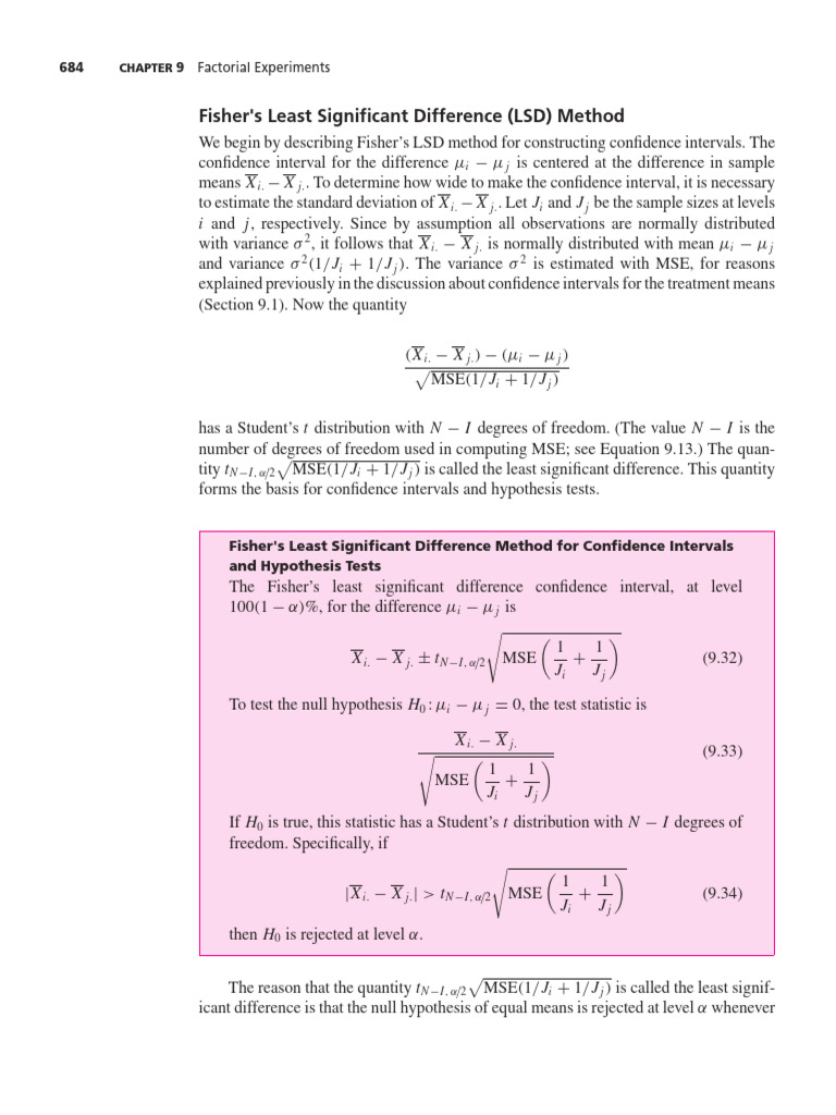 Fisher's Least Significant Difference (LSD) Method: − μ − X − X − X − μ ...
