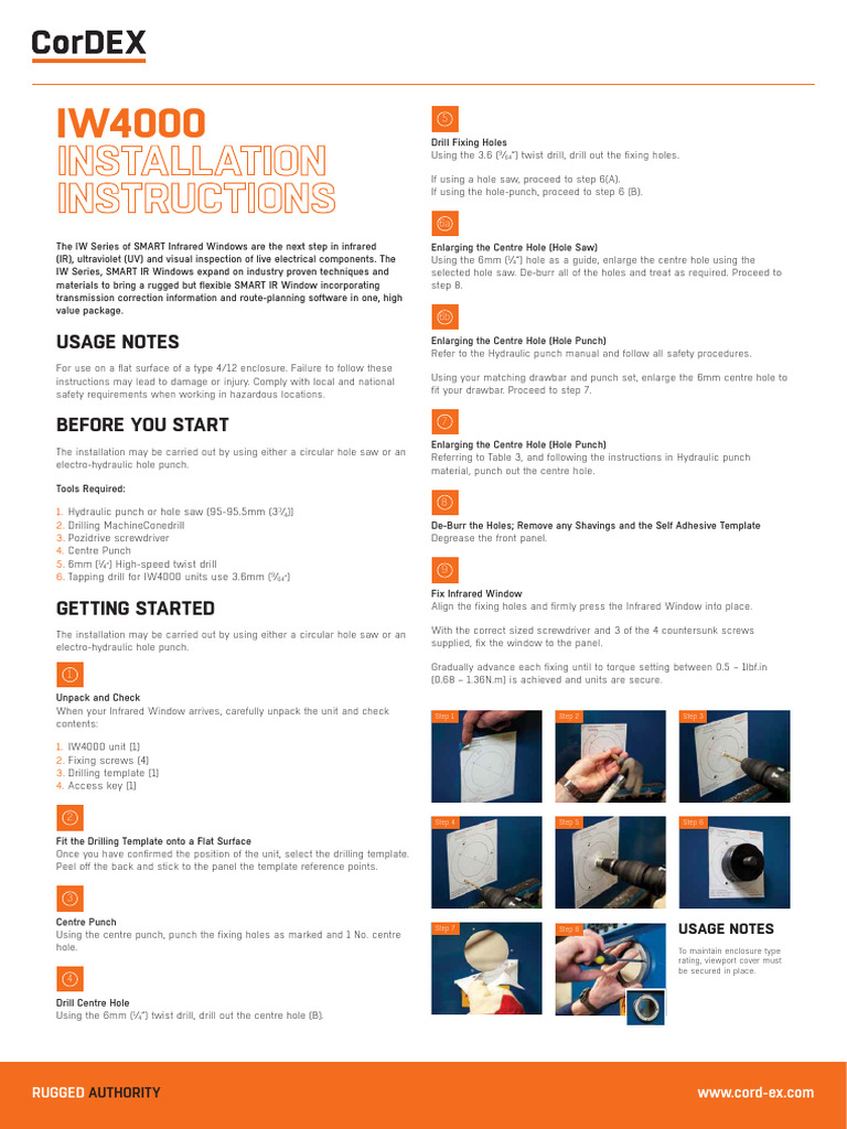 IW Series Infrared Window Installation Guide | PDF | Drill | Drilling