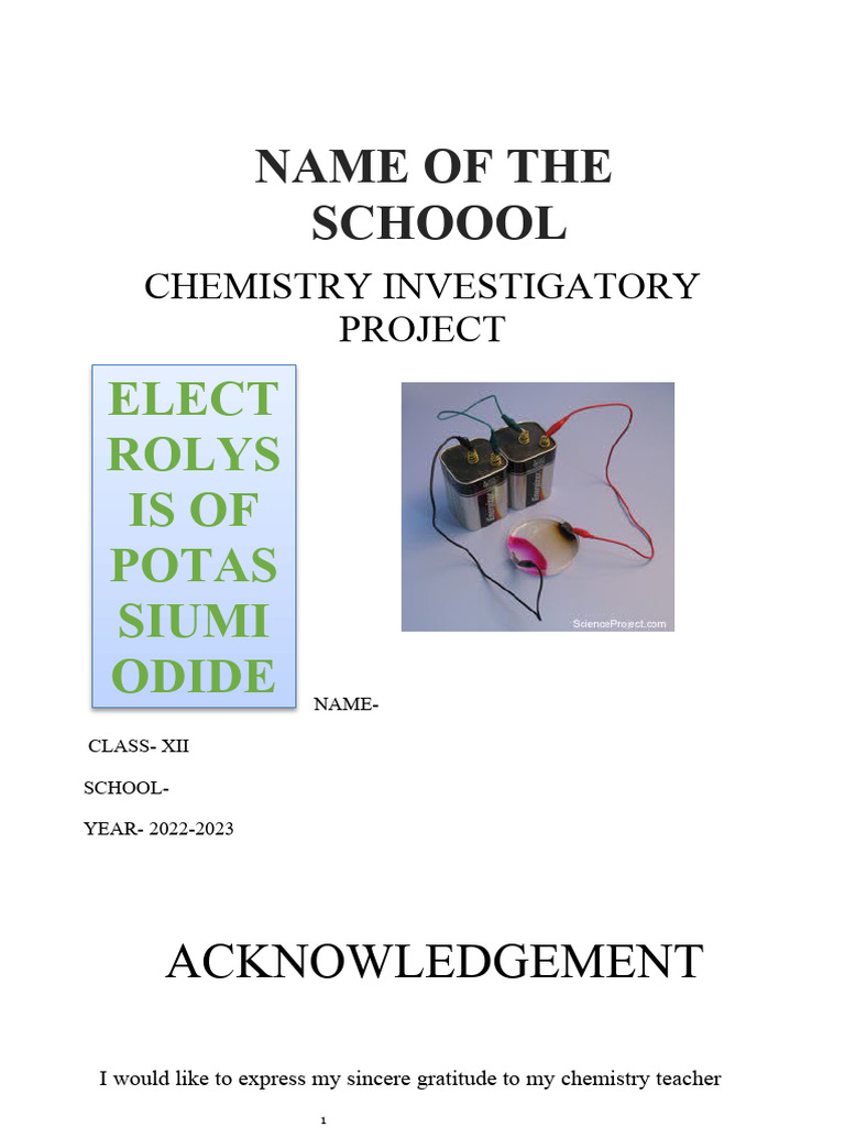 Electrolysis of Potassium Iodide | PDF | Ion | Electrolyte