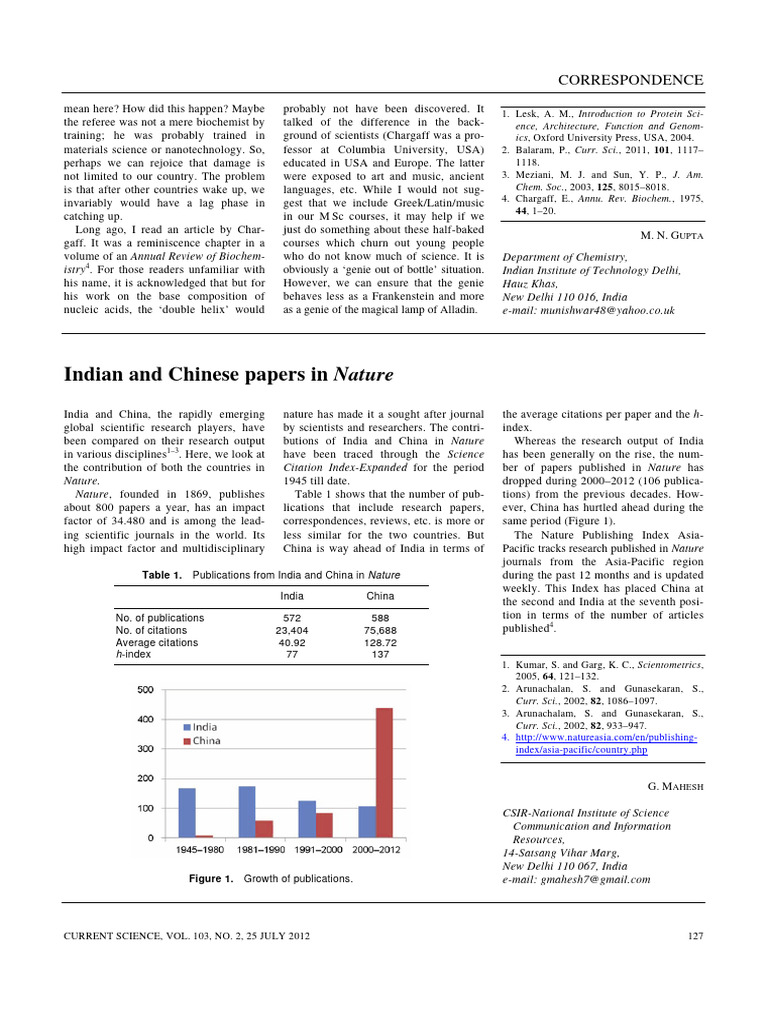 Indian and Chinese Papers in Nature: Correspondence | PDF | Academic ...