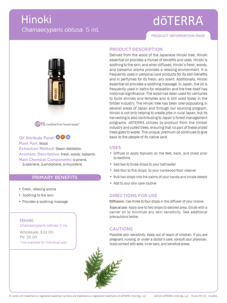 Doterra Hinoki Essential Oil | PDF | Essential Oil