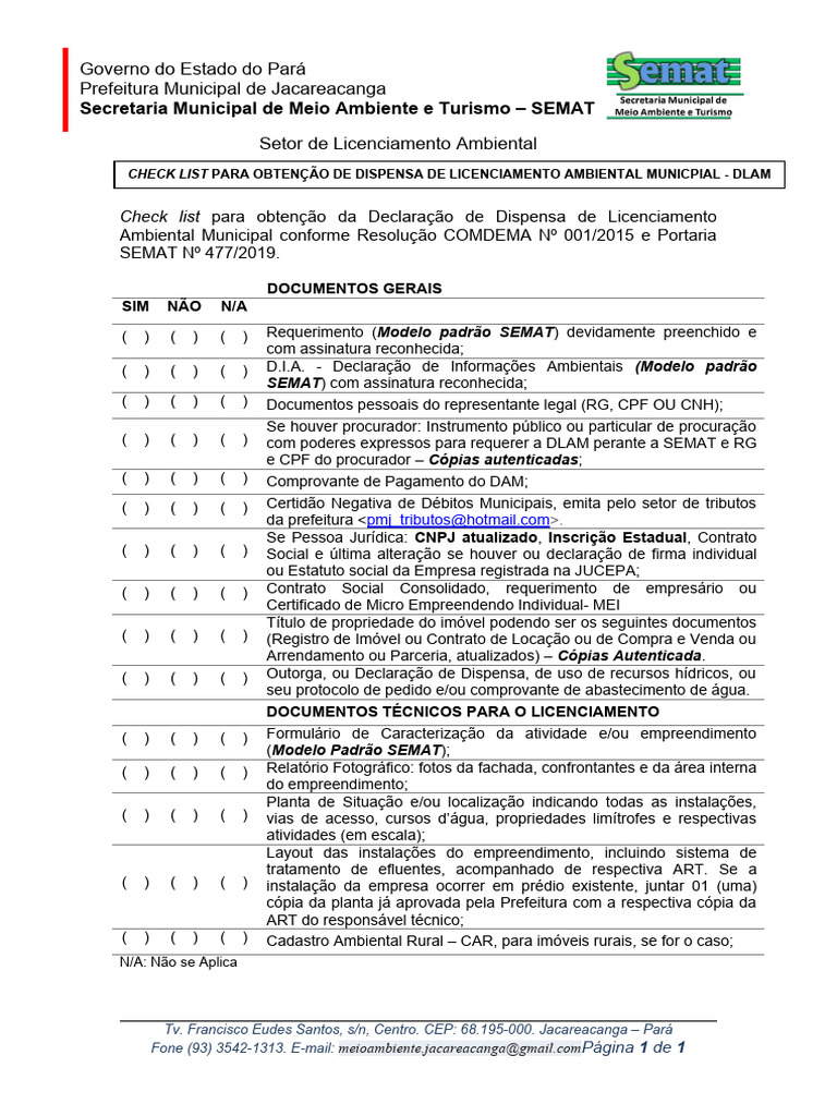 Check List para Obtenção de Dlam | PDF