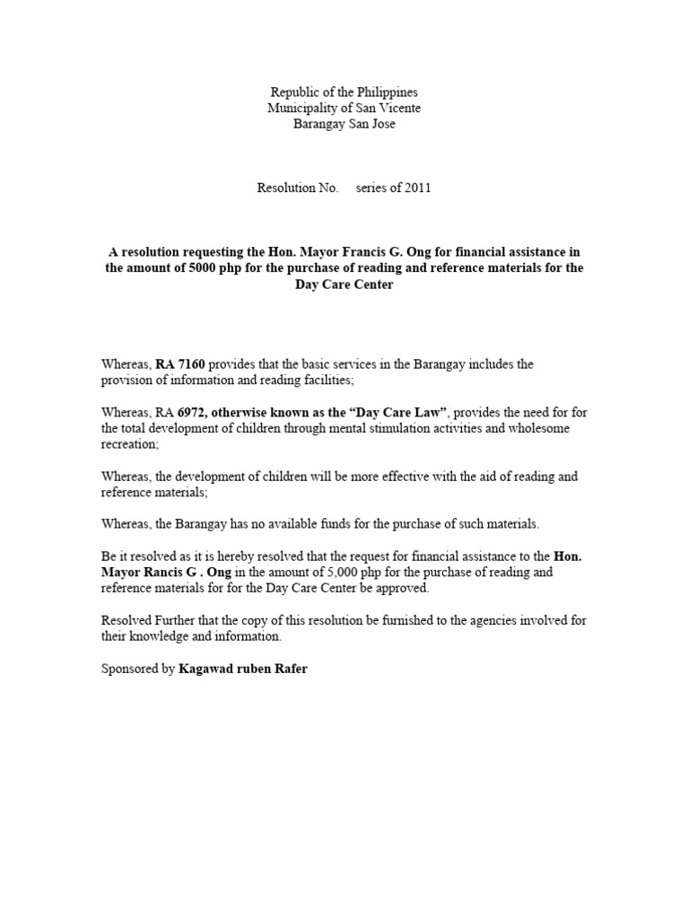 Sample Resolution Resolution Day Care | PDF