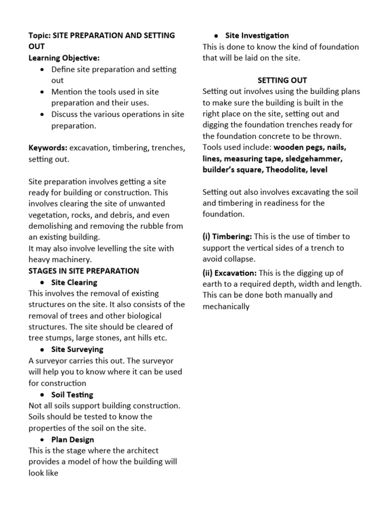 Site Preparation and Setting Out | PDF