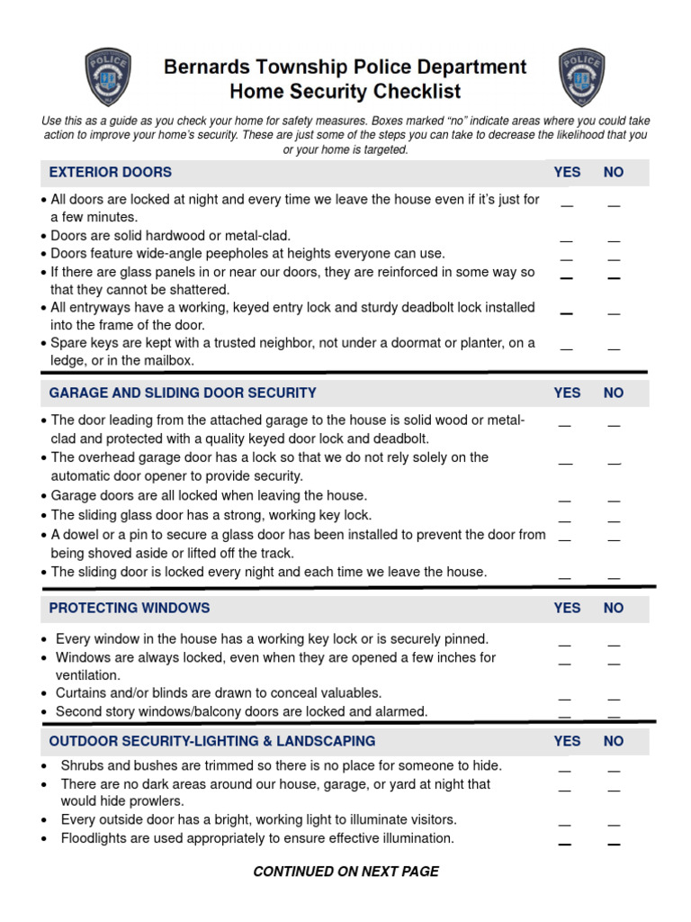 BTPD Home Security Checklist | PDF