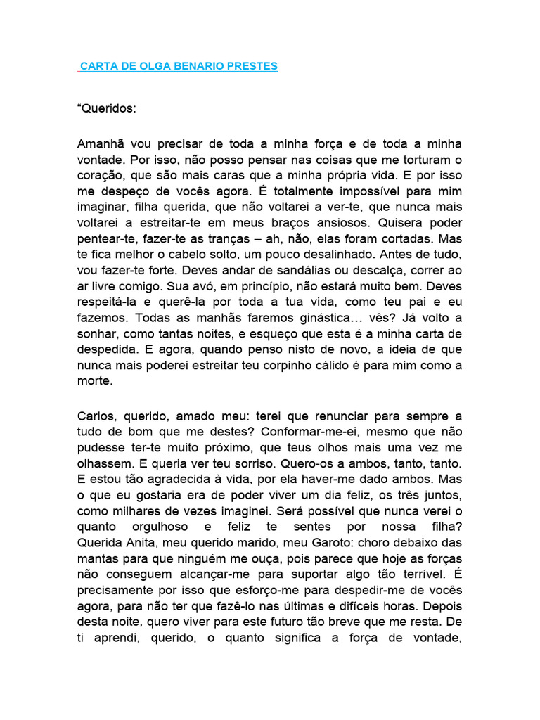 Carta de OLGA BENARIO PRESTES | PDF