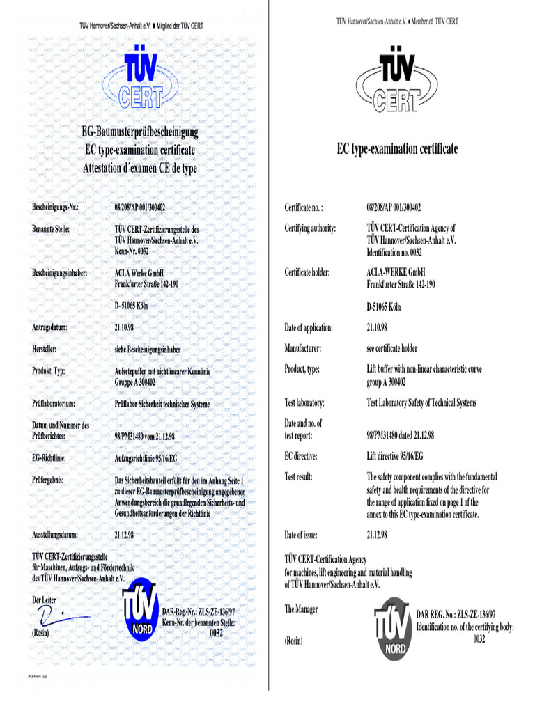Certif ACLA 300402 | PDF