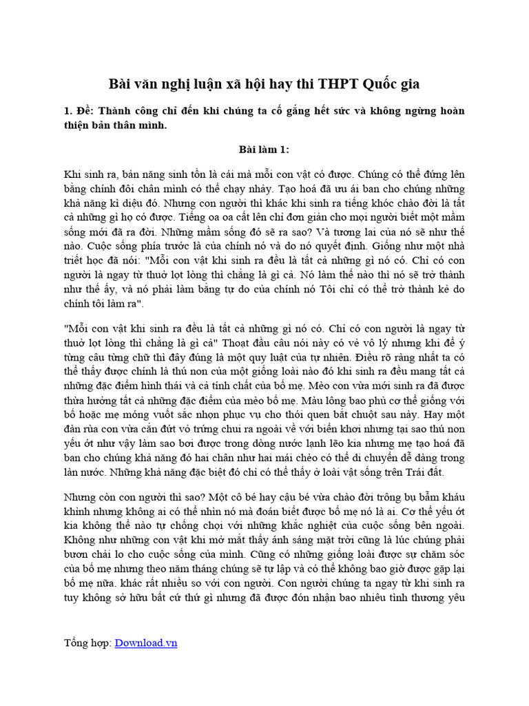 Nhung Bai Van Nghi Luan Xa Hoi On Thi THPT Quoc Gia | PDF