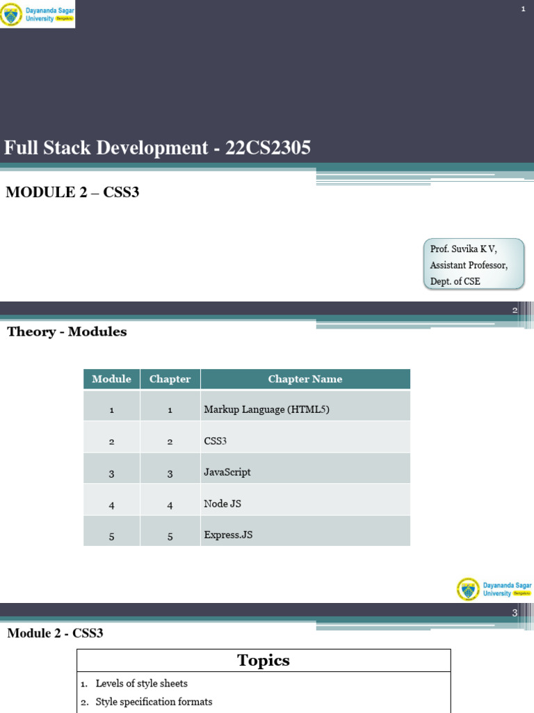 Full Stack Development - 22CS2305: Module 2 - Css3 | PDF